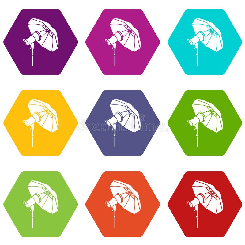 Studio Flash with Umbrella Icons Set 9 Vector Stock Vector ...