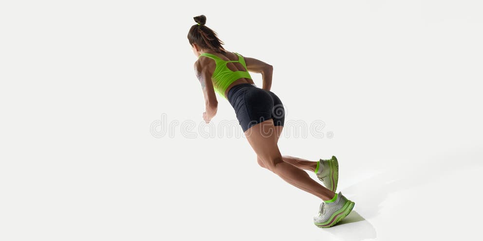 Studio Image of Female Runner with Back Bend and Arm Drive during ...