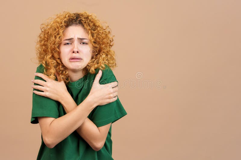 Woman Who is Very Cold on Brown Background Stock Image - Image of cold ...