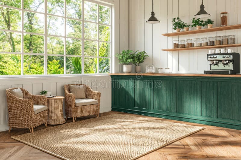 Studio Interior with Chill Place, Bar Counter, and Panoramic Window ...