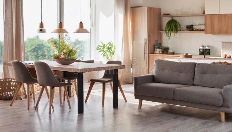 Studio Interior with Couch and Dining Area, Cooking Space with ...