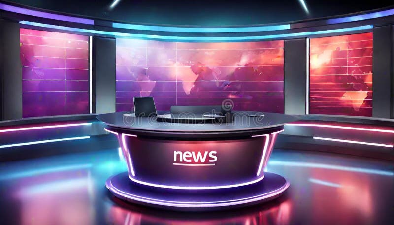 Studio Interior for News Broadcasting, Vector Empty Placement with ...