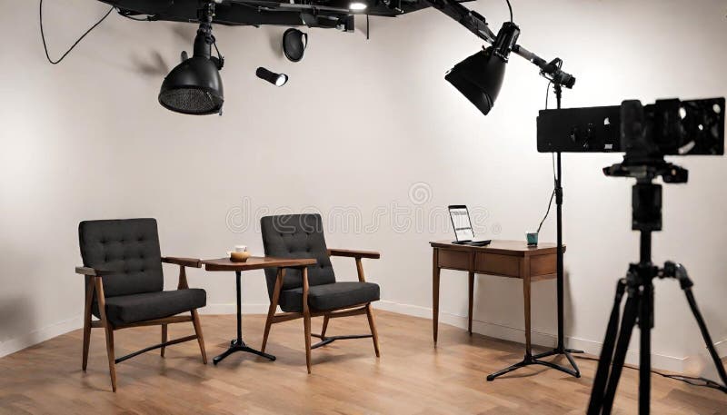 Studio Interior for Podcast and Interview with Two Stock Illustration ...