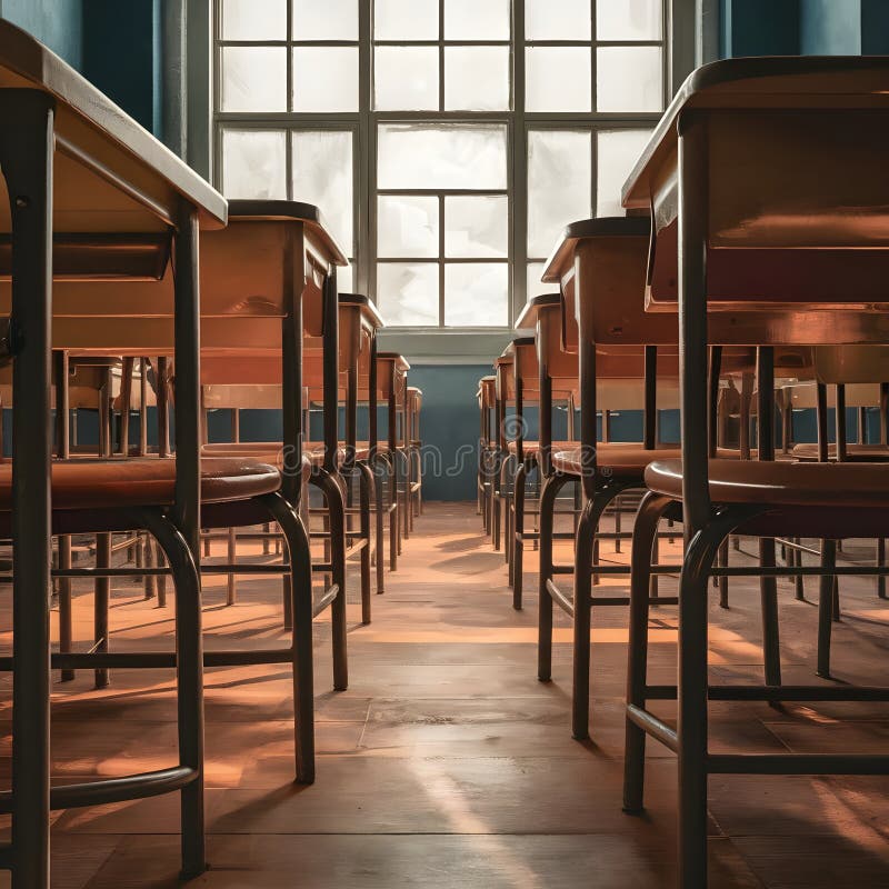 School Chairs and Desks are Lined Up Stock Illustration - Illustration ...