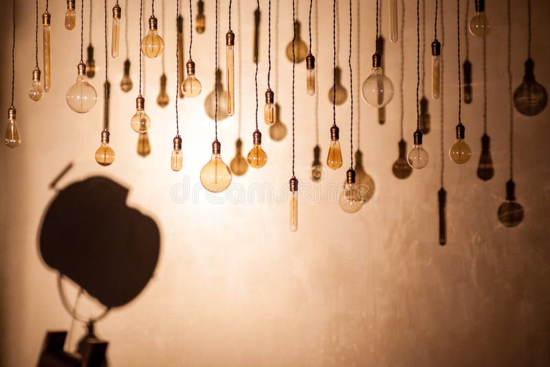 Studio Light Lamps on the Ceiling Give a Reflection on the Wall Stock ...