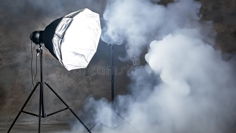 Studio Light with Softbox Surrounded by Dense Fog Creating Atmospheric ...