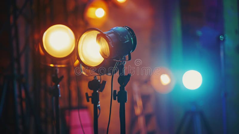 Studio Lighting Setup with Colorful Spotlights Stock Photo - Image of ...