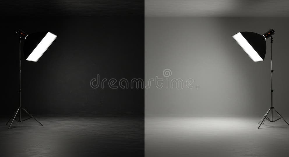 Studio Lighting Setup Comparison a Split Showcasing a Dark and a Light ...