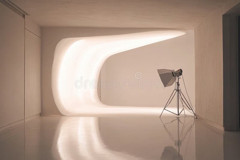 Studio Lighting Setup with Curved Wall and Reflective Floor Stock ...