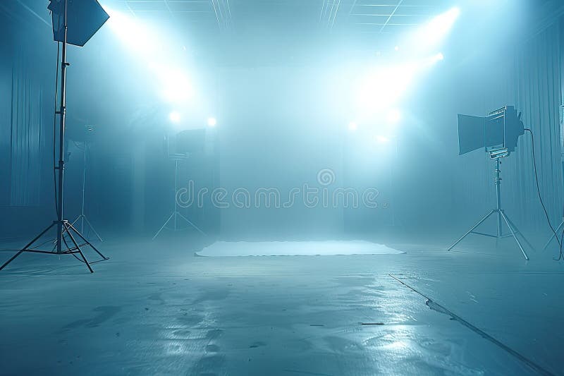 Studio Lighting Setup with Fog and White Backdrop Stock Illustration ...