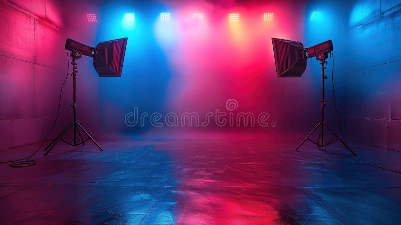 Studio Lighting Setup with Red and Blue Lights Stock Illustration ...