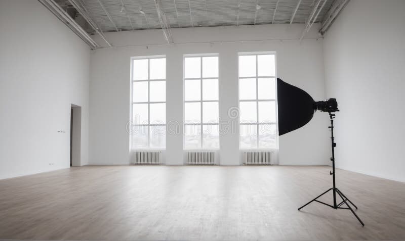 A Studio Lighting Setup with a Single Light and a Reflector in a White ...