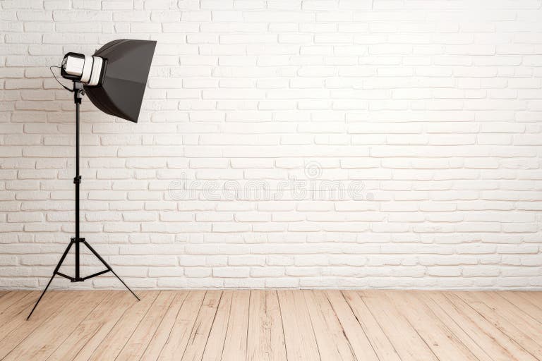 Studio Lighting Setup with Softbox Against a White Brick Wall ...