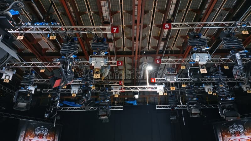 Studio Lights Equipment on the Ceiling O Stock Footage - Video of stage ...