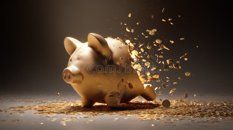 Studio-Lit Hyperrealistic 3D Visualization of a Golden Piggy Bank ...