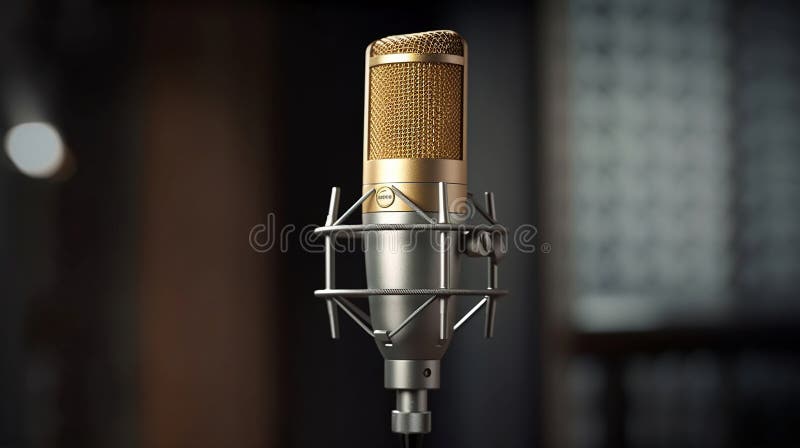Studio Microphone with Audio Waveform on Concrete Wall Background ...