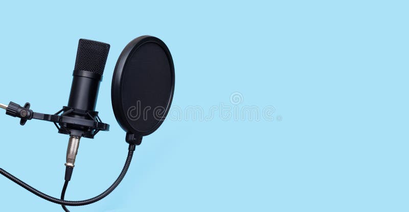 Microphone on Blue Background. Stock Image - Image of broadcast ...