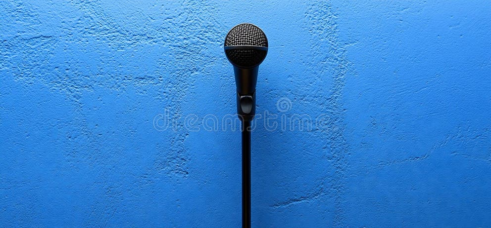 Studio Microphone on Blue Wall. Podcast Backdrop Stock Illustration ...