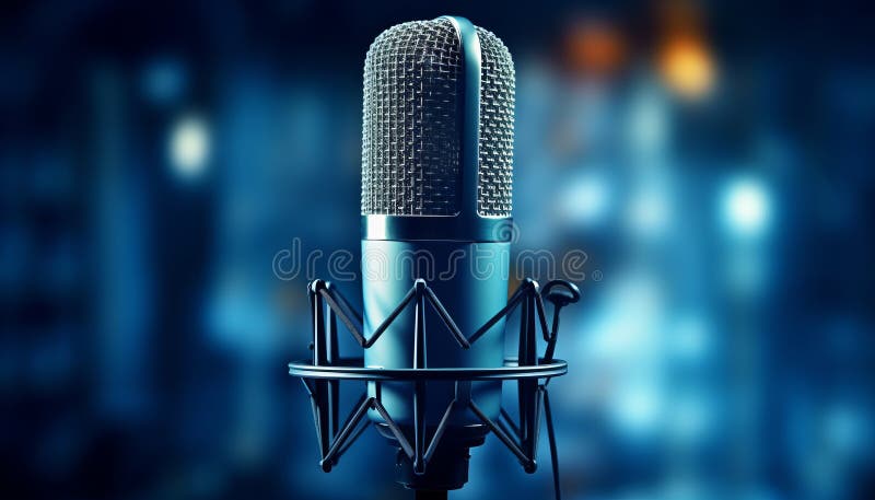 Studio Microphone on Blurred Background with Audio Mixer Musical ...