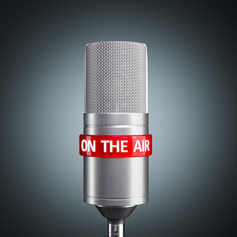 Studio Microphone Broadcasting on the Air with Red Sign Stock ...