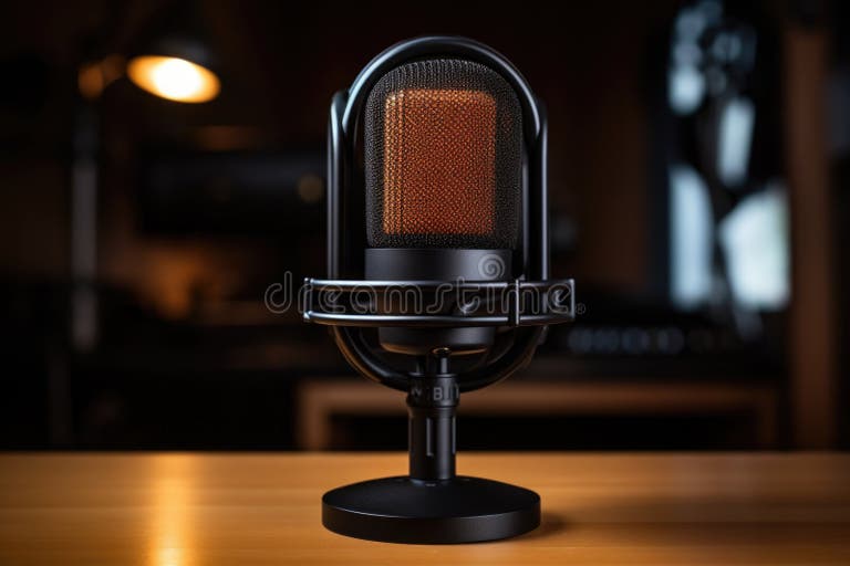 A Studio Microphone with a Diffuser on a Desk Stock Photo - Image of ...