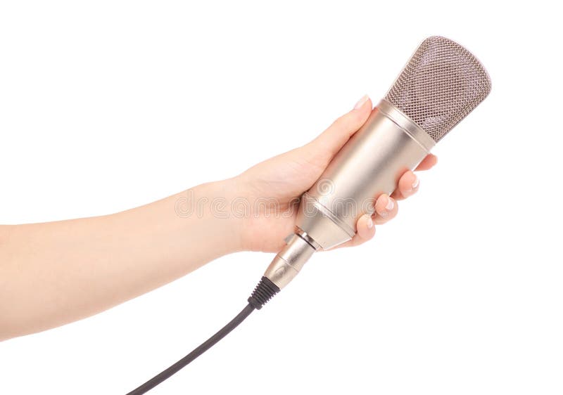 Studio microphone in hand stock image. Image of media - 116024785