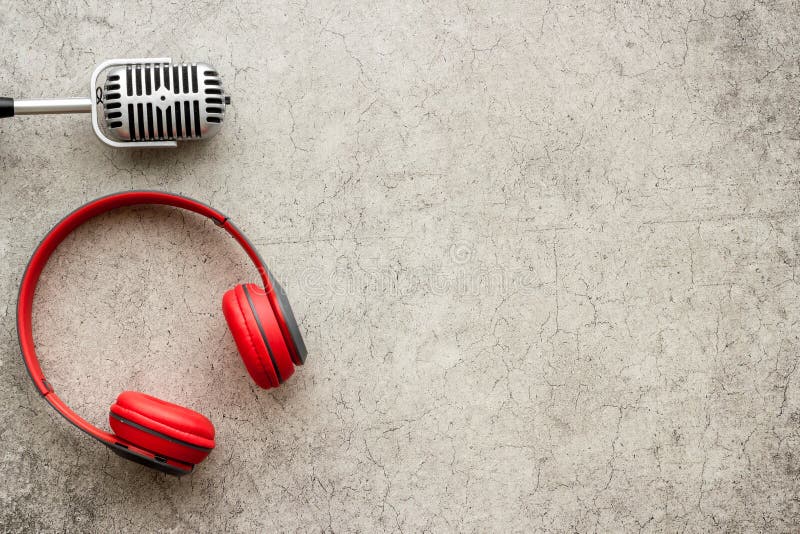 Studio Microphone and Headphones, Top View. Recording Podcast and ...