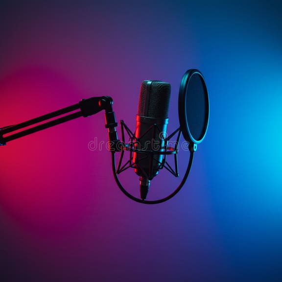 Studio Microphone with a Pop Filter Mounted on a Boom Arm. it S Lit by ...