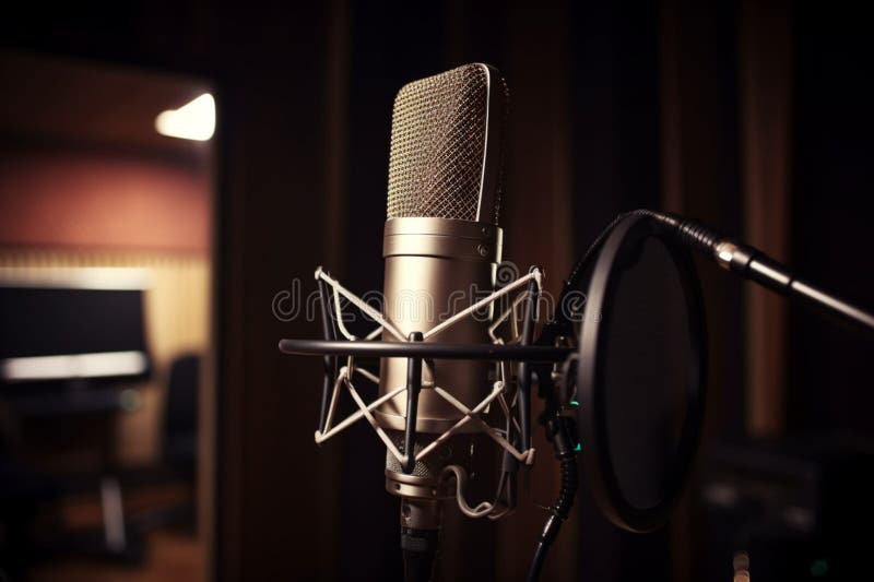 Studio Microphone and Pop Shield on Mic in the Empty Recording Studio ...