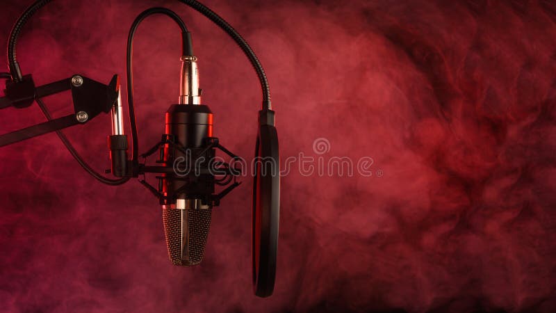 Studio Microphone on Red Smoke Background. Banner or Poster Stock Image ...