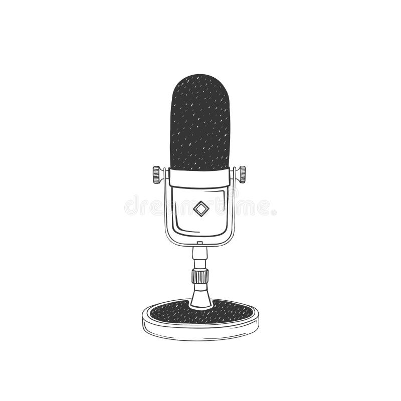 Studio Microphone. Retro Hand-drawn Microphone. Illustration in Sketch ...
