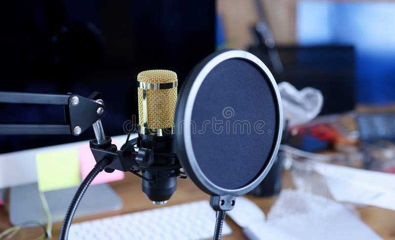 Studio Microphone with Screen in Recording Studio Stock Image - Image ...