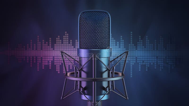 Studio Microphone with Soundwave Abstract Background Stock Illustration ...