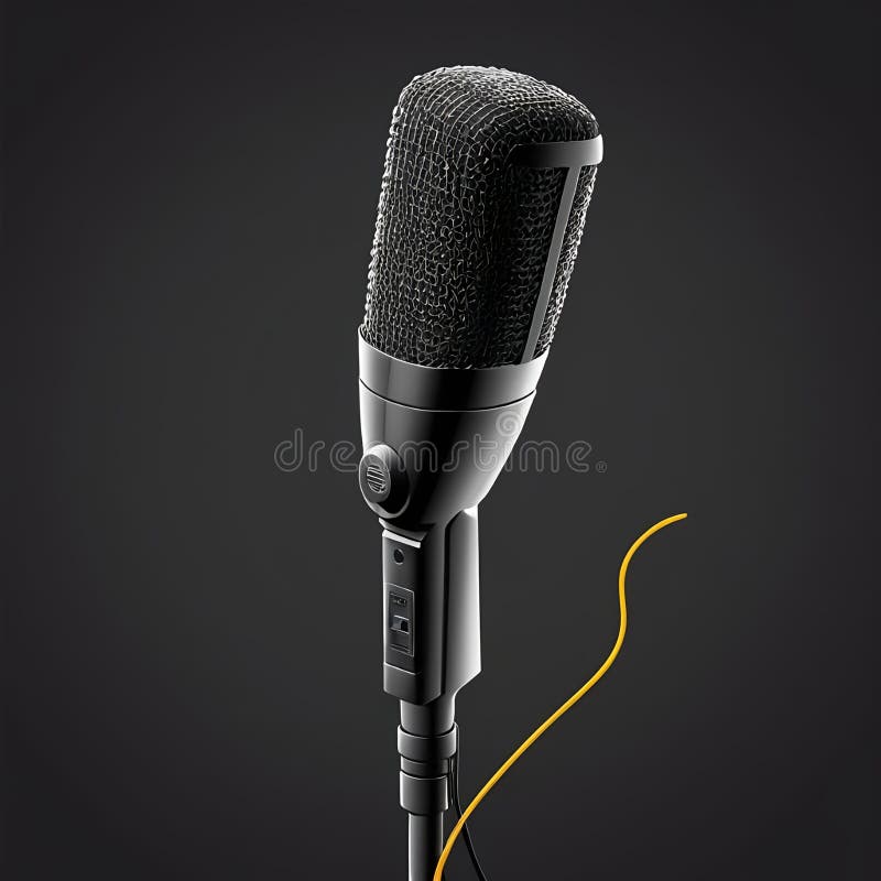 Studio Microphone on Stand with Cable on Dark Background Stock ...