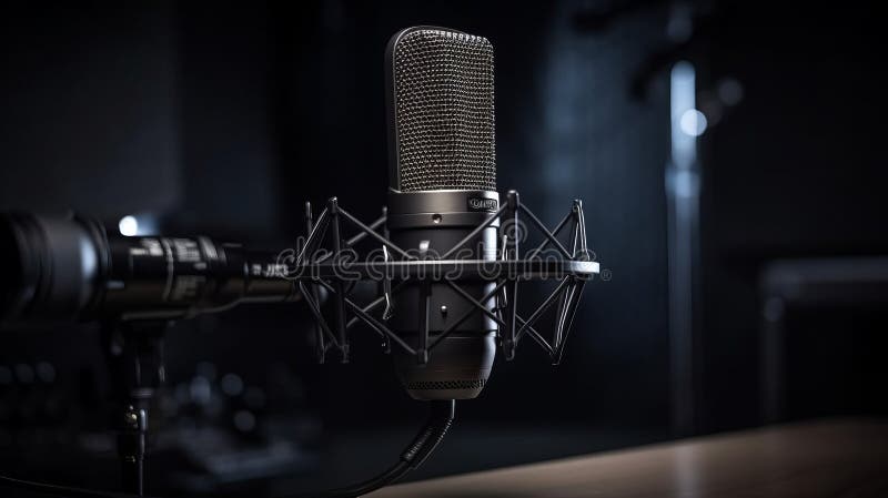 Studio Microphone Stands on a Table for Recording a Podcast. Generative ...