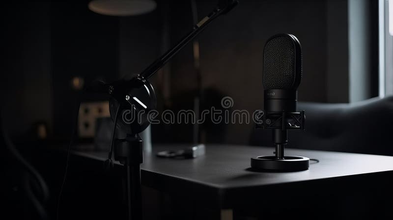 Studio Microphone Stands on a Table for Recording a Podcast. Generative ...