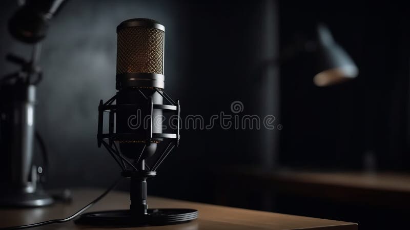 Studio Microphone Stands on a Table for Recording a Podcast. Generative ...