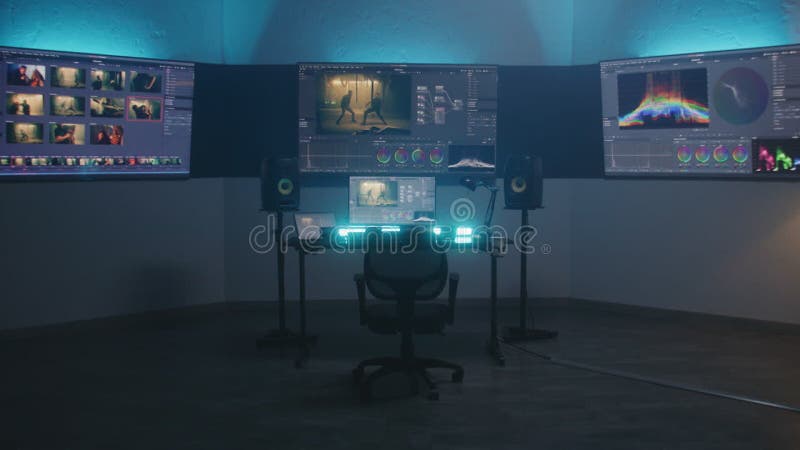 Computer, Tablet and Big Screens with Color Grading Program Interface ...