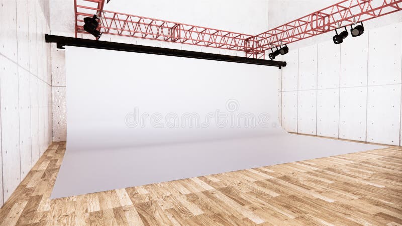 Studio - Modern Film Studio with White Screen. 3D Rendering Stock ...
