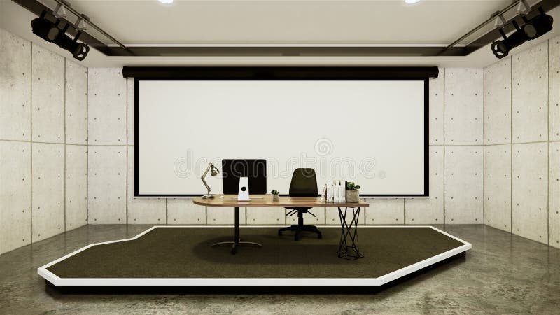 Room Studio - Modern Film Studio with White Screen. 3D Rendering Stock ...