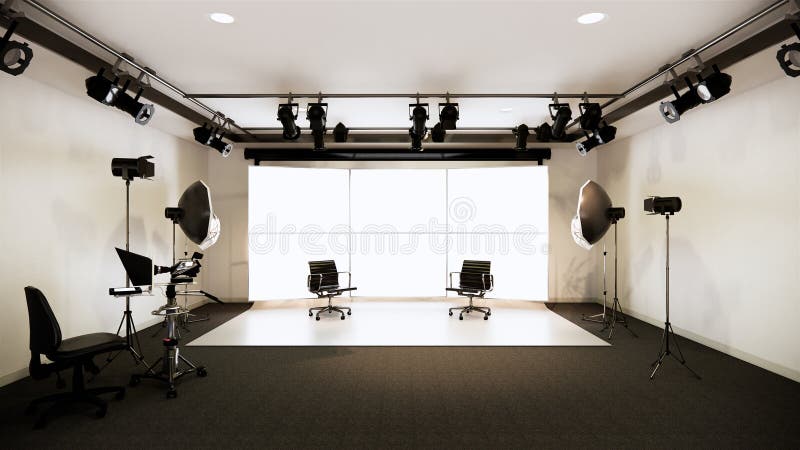 Room Studio - Modern Film Studio with White Screen. 3D Rendering Stock ...
