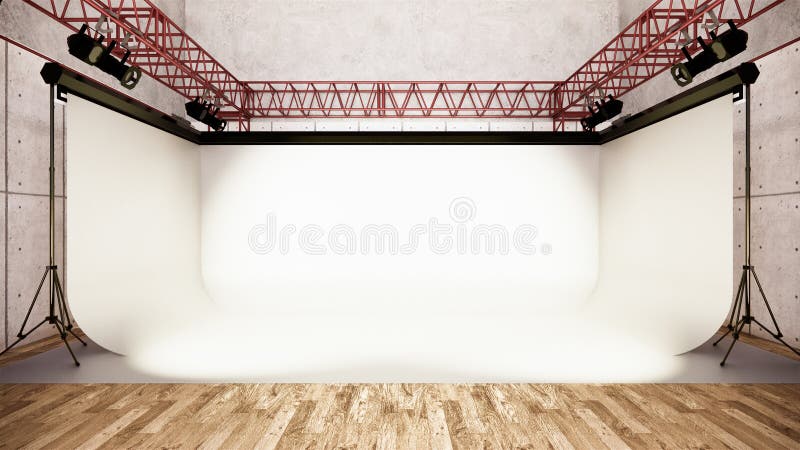 Room Studio - Modern Film Studio with White Screen. 3D Rendering Stock ...