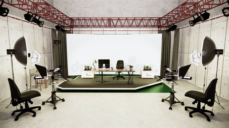 Studio - Modern Film Studio with White Screen. 3D Rendering Stock ...