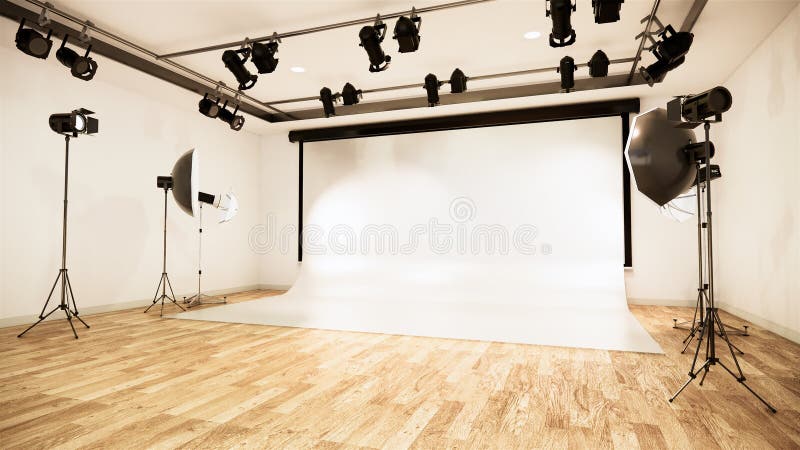 Studio - Modern Film Studio with White Screen. 3D Rendering Stock ...