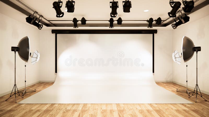Studio - Modern Film Studio with White Screen. 3D Rendering Stock ...