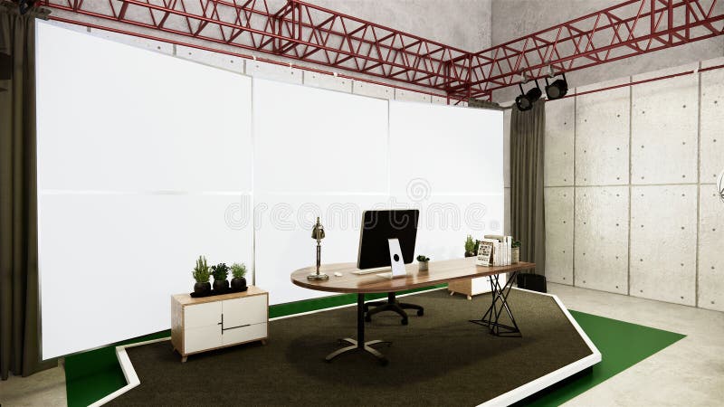Studio - Modern Film Studio with White Screen. 3D Rendering Stock ...