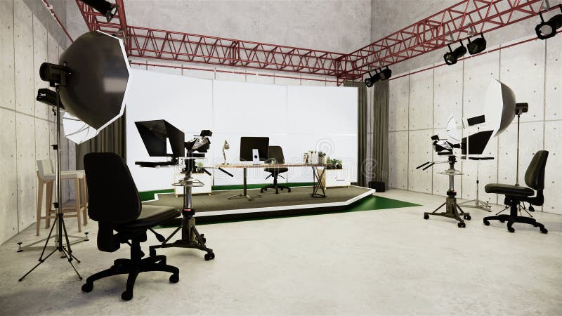 Studio BIg - Modern Film Studio with Green Screen. 3D Rendering Stock ...