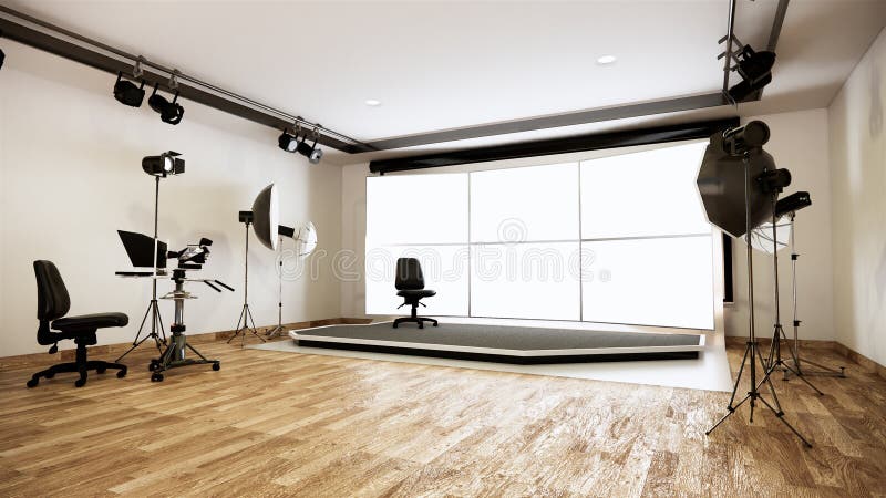 Studio - Modern Film Studio with White Screen. 3D Rendering Stock ...