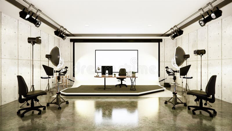 Studio - Modern Film Studio with White Screen. 3D Rendering Stock ...