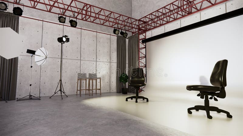 Studio - Modern Film Studio with White Screen. 3D Rendering Stock ...